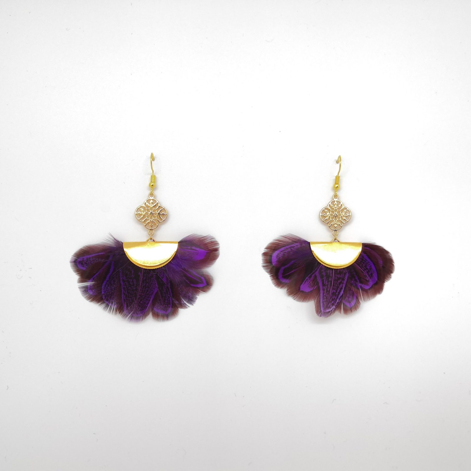 Boucles d’oreilles demi-rond en plumes naturelles de faisan de colchide ...